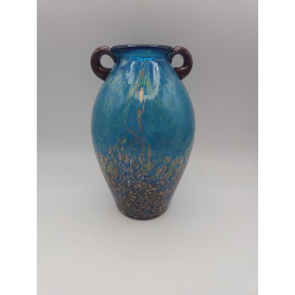 Unmarked | Art | Blue Blown Glass Vase With Sparkly Gold Fleck Swirls ...